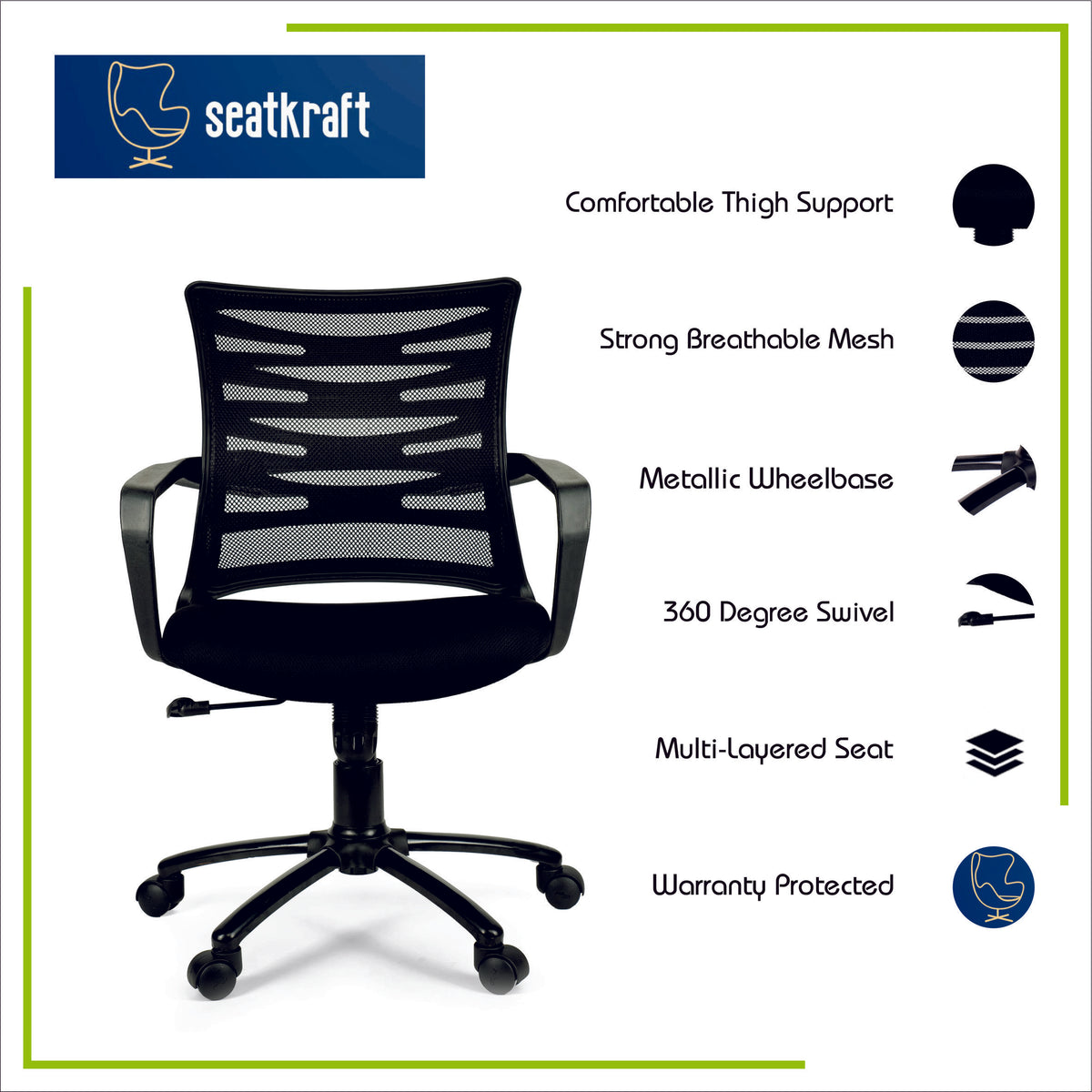 Apollo Low Back Office Chair with Mesh Back and Fixed Arms – TangyOak